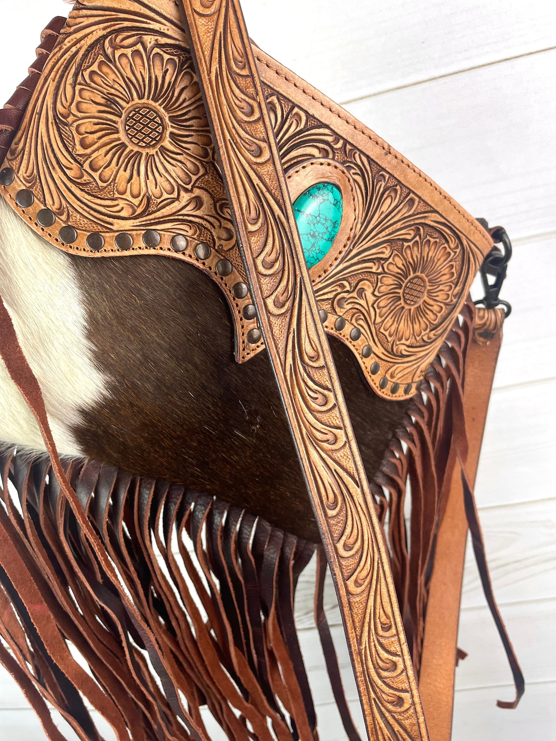 Leather Tooled Scallop Design on Hide and Fringe Bag - Etsy