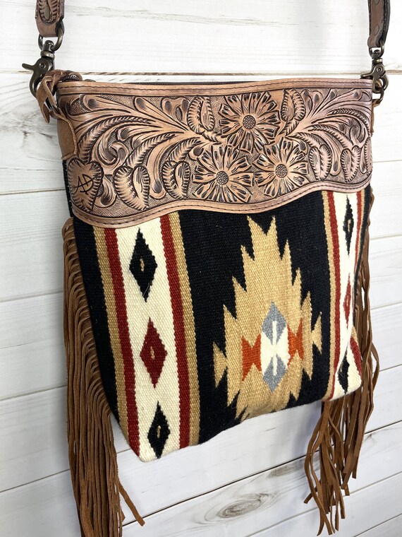 Black and Tan Wool Diamond Pattern Fringe Handbag | Etsy