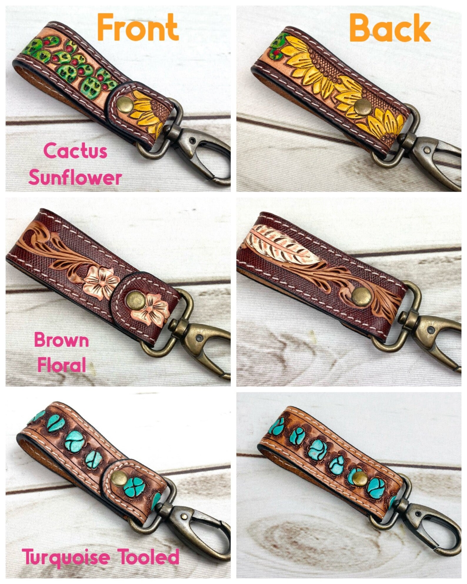 Tooled Leather Tab Key Fob - Etsy