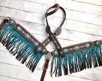 Green Ombre Fringe Beaded Tack Set | Etsy