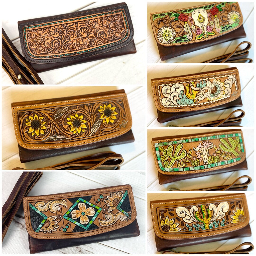 Powell Tooled Painted Leather Wallets With Purse Strap - Etsy