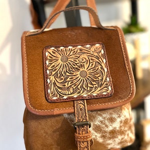 Small Cowhide and Leather Sunflower Tooled Backpack - Etsy