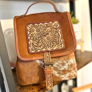 Small Cowhide and Leather Sunflower Tooled Backpack - Etsy