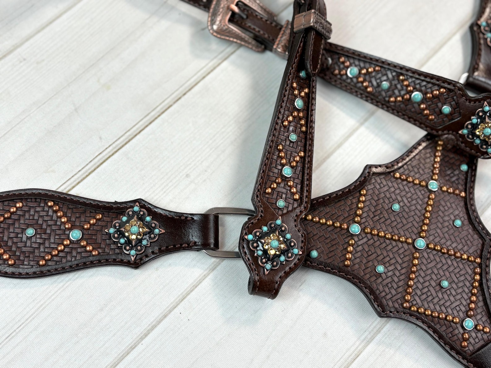 Dark Brown Basket Weave Tooled Gladiator Style Leather Tack Set - Etsy