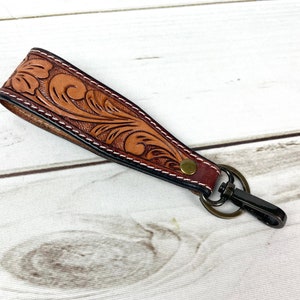 Wide Tooled Leather Key Fobs - Etsy