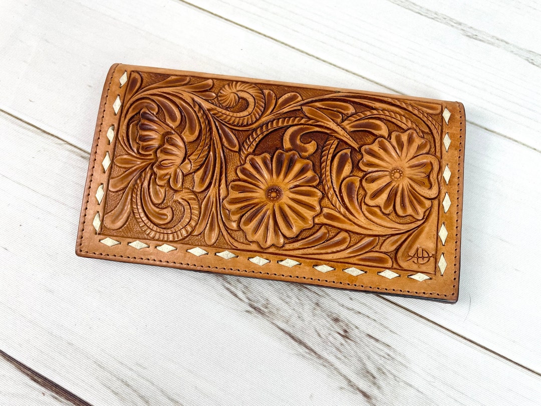 Leather Tooled Buckstitch Snap Wallet - Etsy