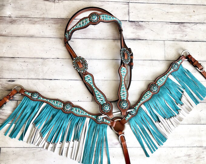 Floral Tooled Teal Buckstitch Tack Set - Etsy