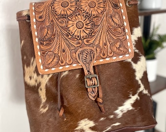 Leather BAG BACKPACK Boho Handmade Hand Tooled Brown - Etsy