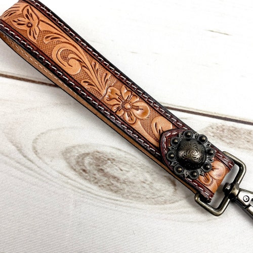 Tooled Leather Tab Key Fob - Etsy