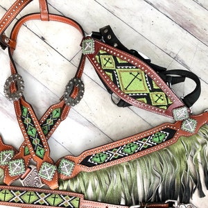 Green Ombre Fringe Beaded Tack Set - Etsy