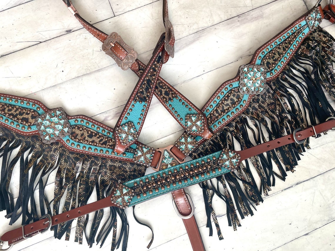 Teal Cheetah Fringe Tack Set - Etsy