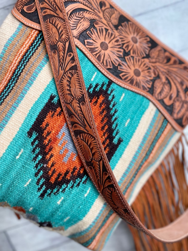 Turquoise & Orange Aztec Wool Serape Handbag - Etsy