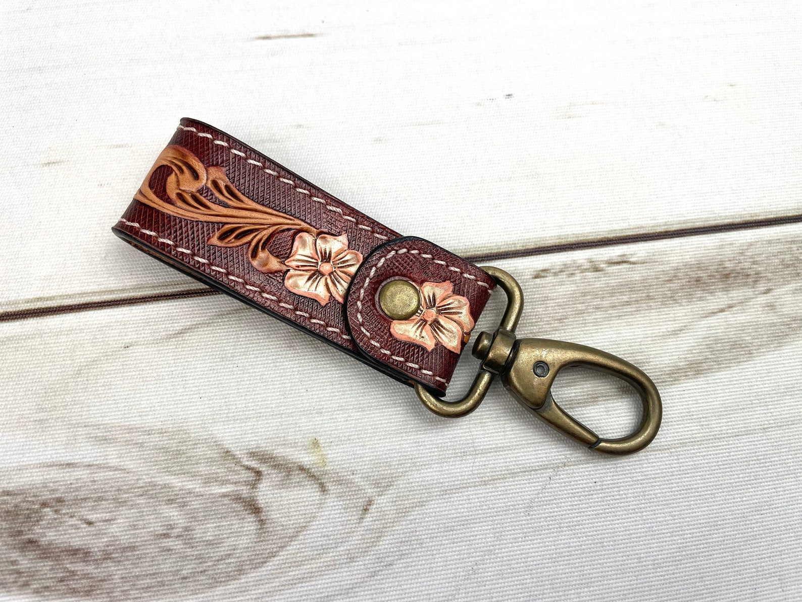 Tooled Leather Tab Key Fob - Etsy