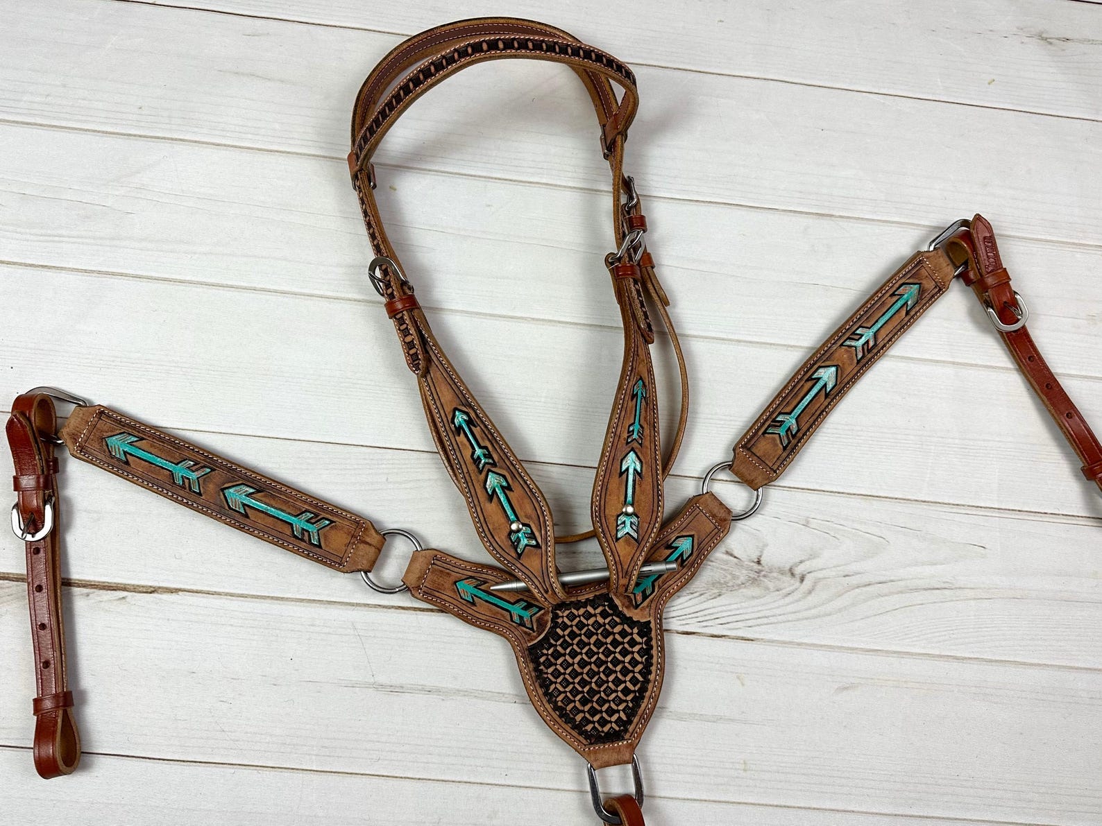 Tooled Hand Painted Arrows - Gladiator Style Leather Tack Set - Etsy