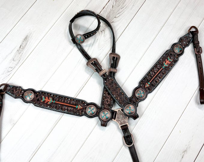 Dark Brown Copper Arrow Leather Tack Set - Etsy