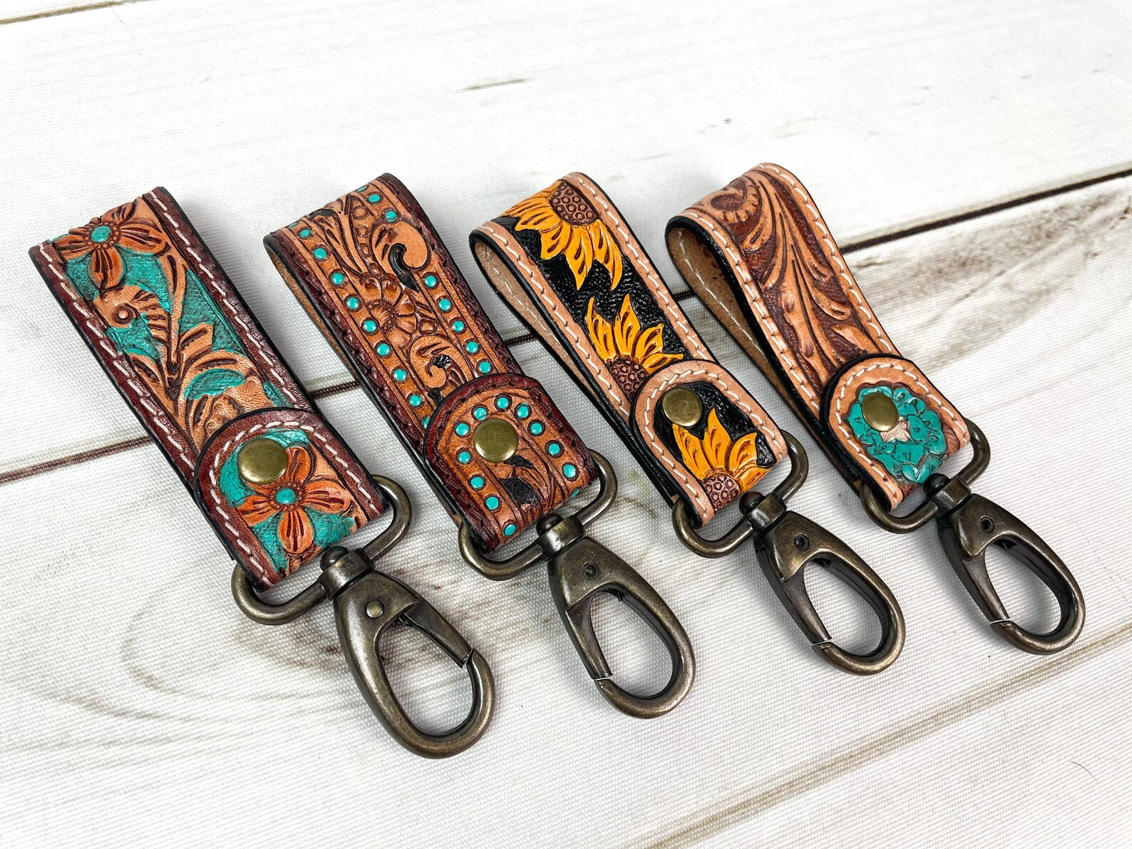 Tooled Leather Tab Key Fob - Etsy
