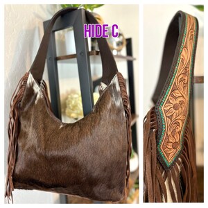 Teal Dotted Border Leather Tooled Cowhide Fringe Hobo Purse - Etsy