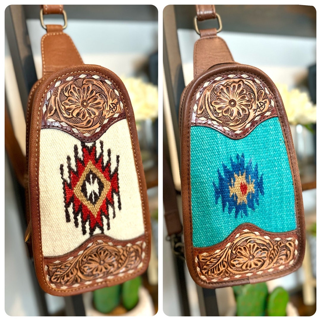 Leather and Wool Aztec Design Western Sling Bag - Etsy