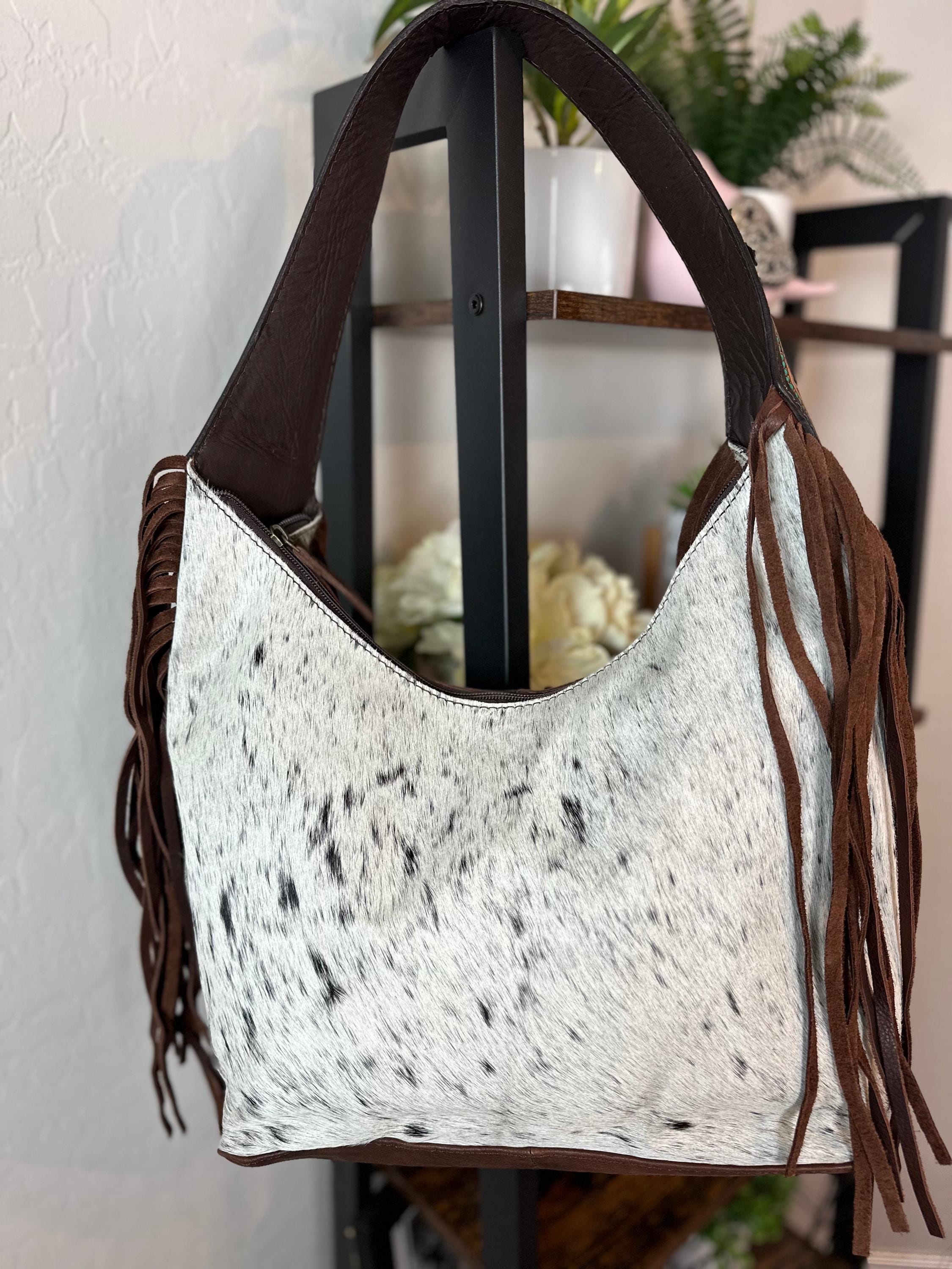 Teal Dotted Border Leather Tooled Cowhide Fringe Hobo Purse - Etsy