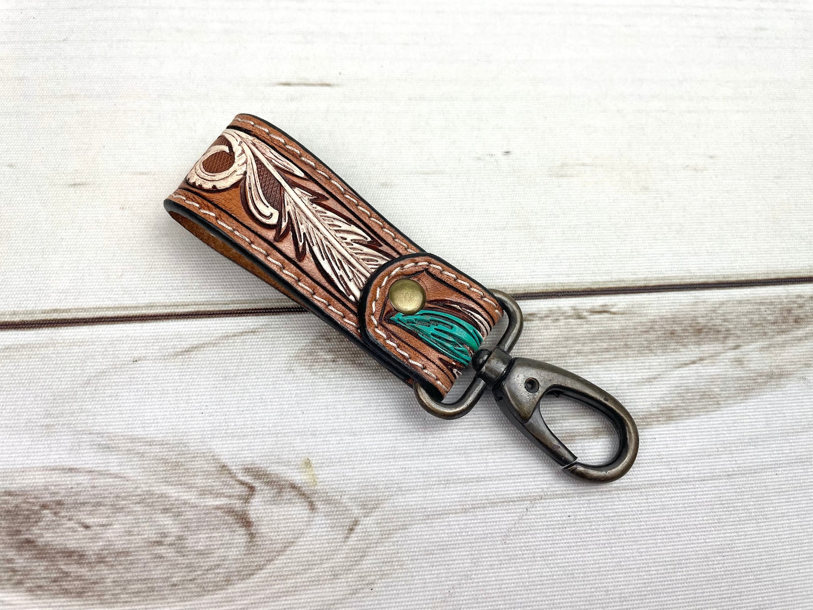Tooled Leather Tab Key Fob - Etsy