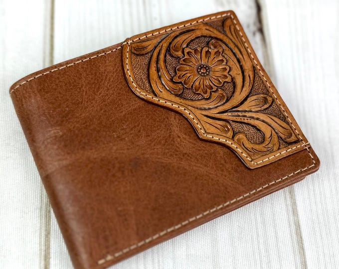 Tooled Leather Swatch Bi-fold Western Wallet - Etsy