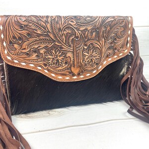 Arrow Leather Tooled and Cowhide Crossbody Bag - Etsy