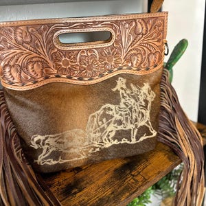 Branded Cowgirl Roper Hide & Leather Handle Fringe Bag - Etsy