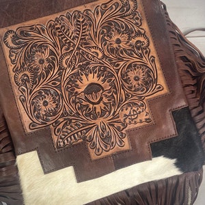 Country Hide & Floral Tooled, Fringe Chocolate Leather Bag - Etsy