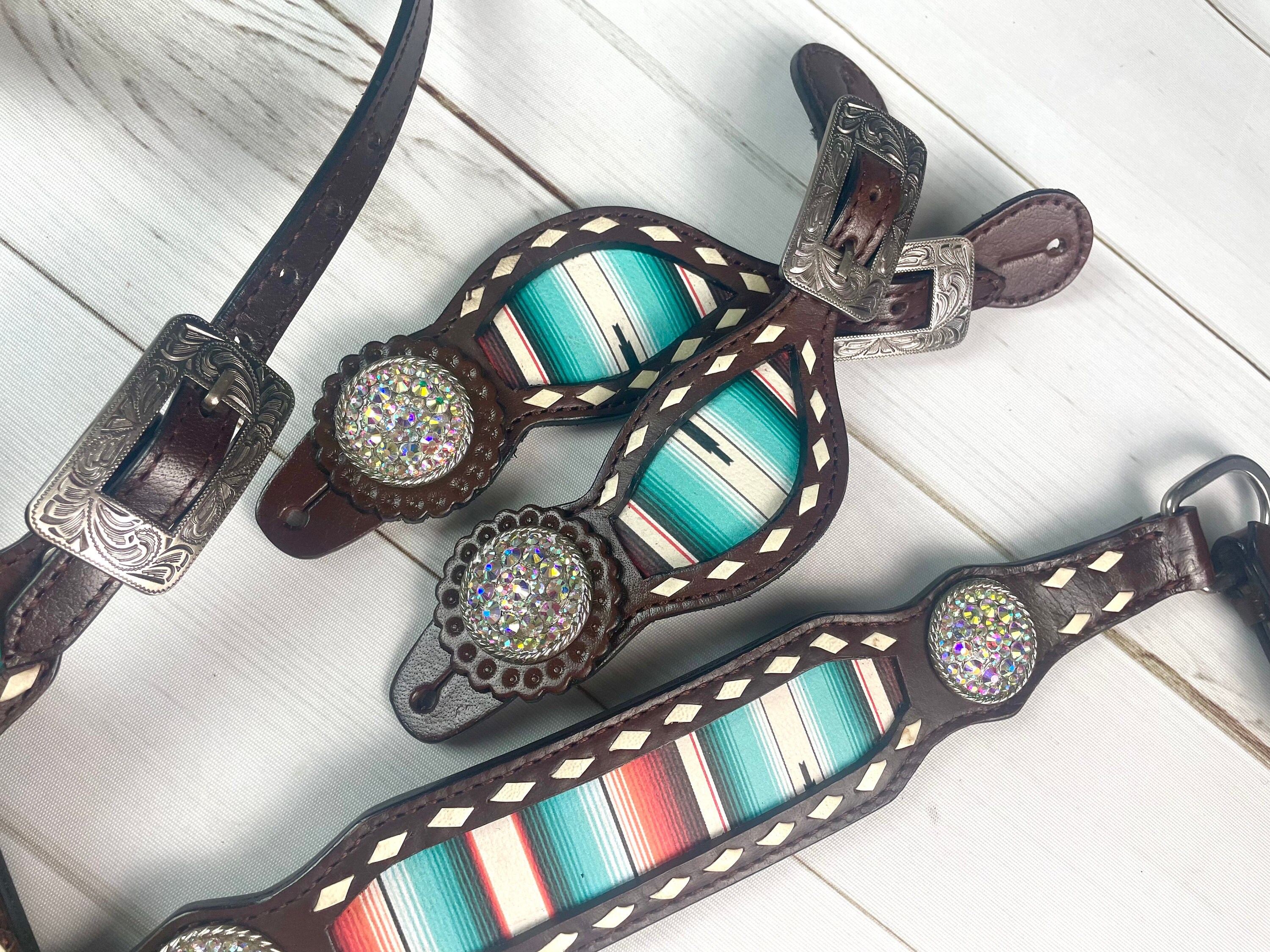 Dark Brown Leather Serape Inset Tack Set - Etsy