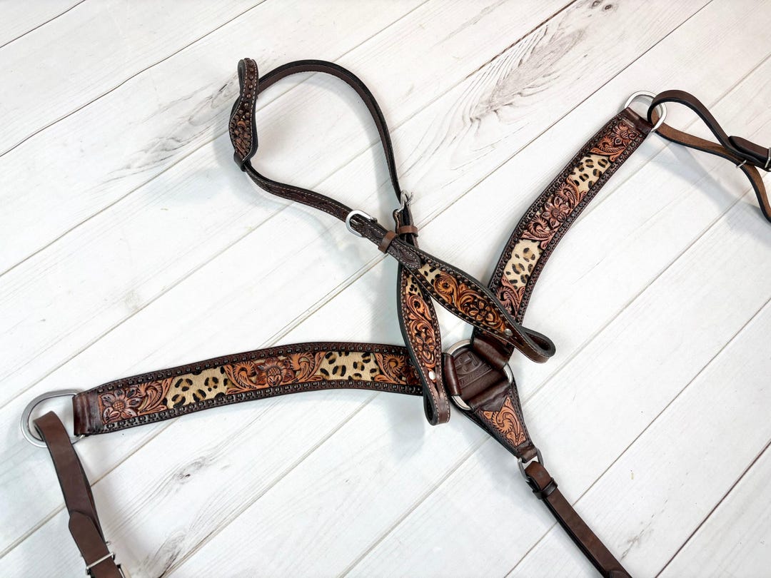 Leopard Inset Floral Tooled Leather Tack Set - Etsy