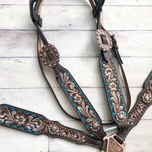 Floral Tooled Teal Buckstitch Tack Set - Etsy