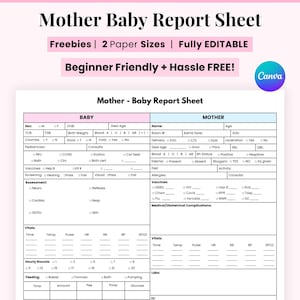 Editable Mother Baby Nurse Report Sheet Medsurg, Postpartum Nursing ...