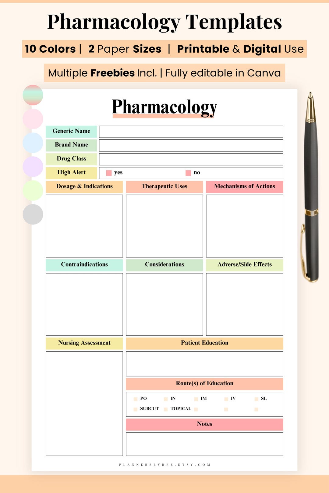Editable Nursing Pharmacology Template, Pharmacology Study Template ...