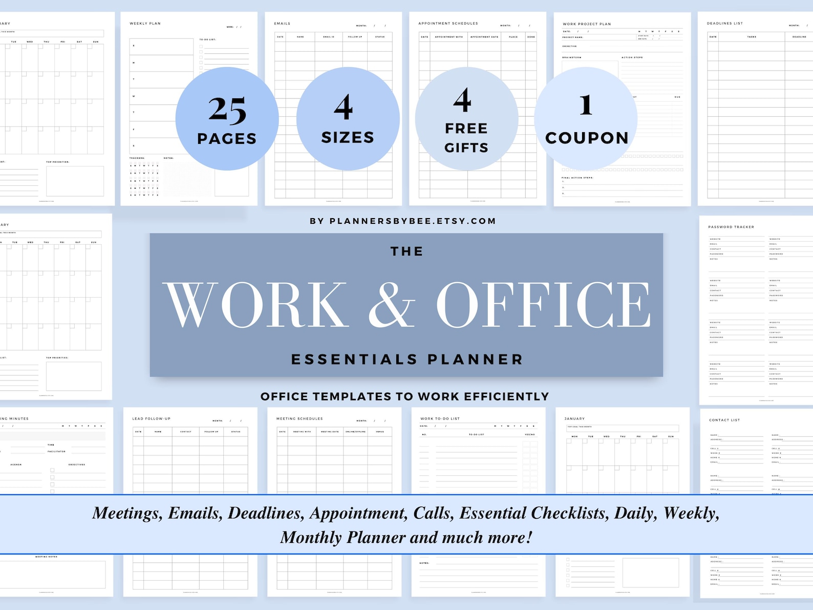 Printable Work Schedule Planner Office Tasks Checklist Office Organizer ...