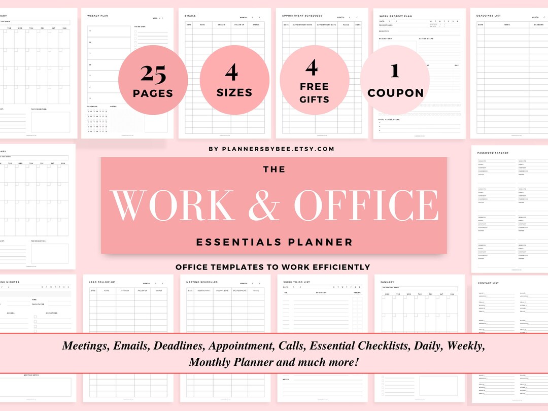 Printable Work Schedule Planner Office Tasks Checklist Office Organizer ...