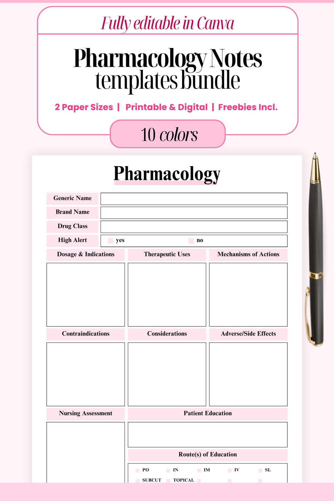 Editable Nursing Pharmacology Template, Pharmacology Study Template ...