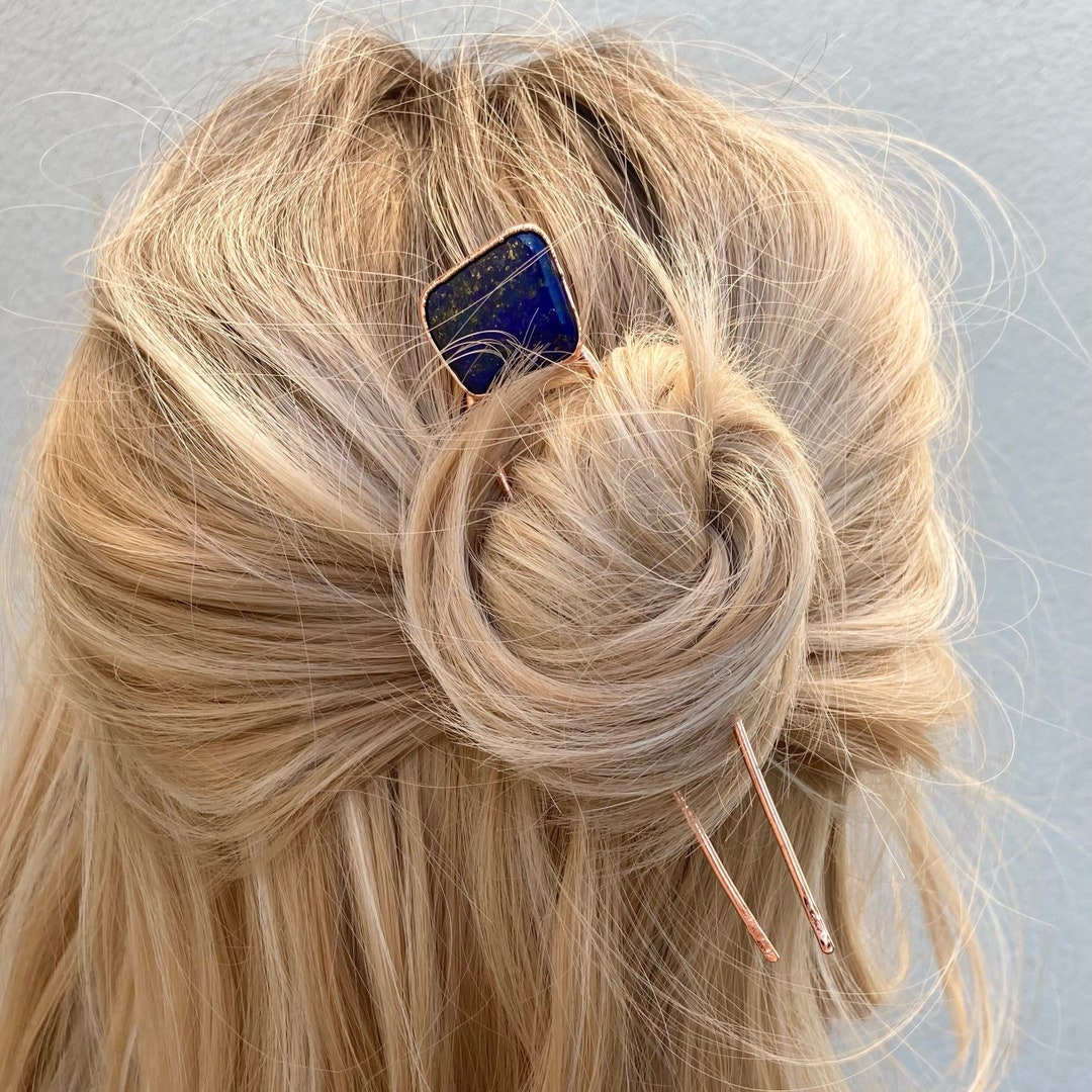 Lapis Lazuli Hair Fork Raw Lapis Hair Stick Copper Hair Fork Lapis ...