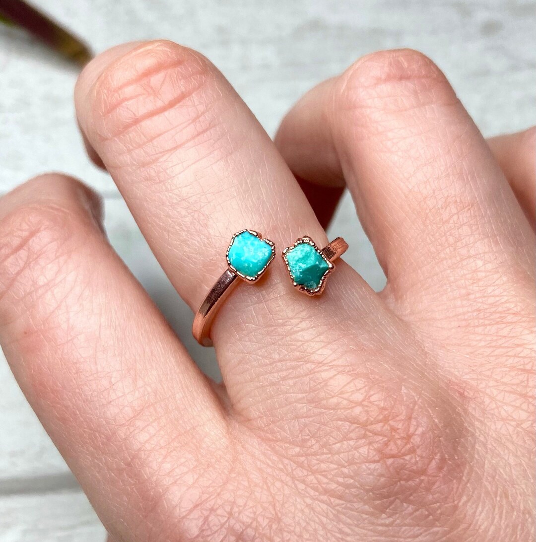 Raw Turquoise Ring | Genuine Turquoise Ring | Double Turquoise Ring ...