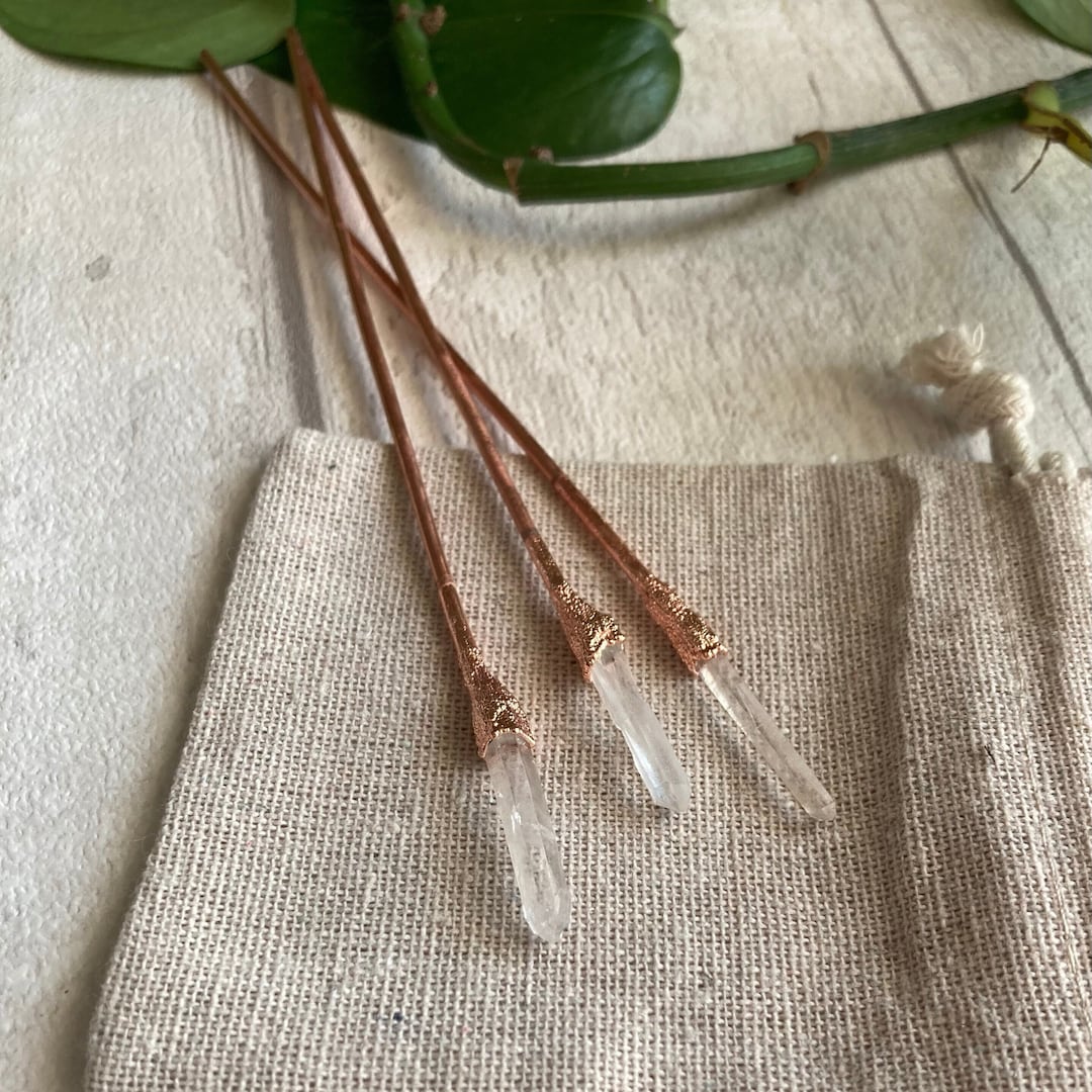 Quartz Point Hair Stick | Raw Quartz Hair Stick | Copper Hair Stick ...