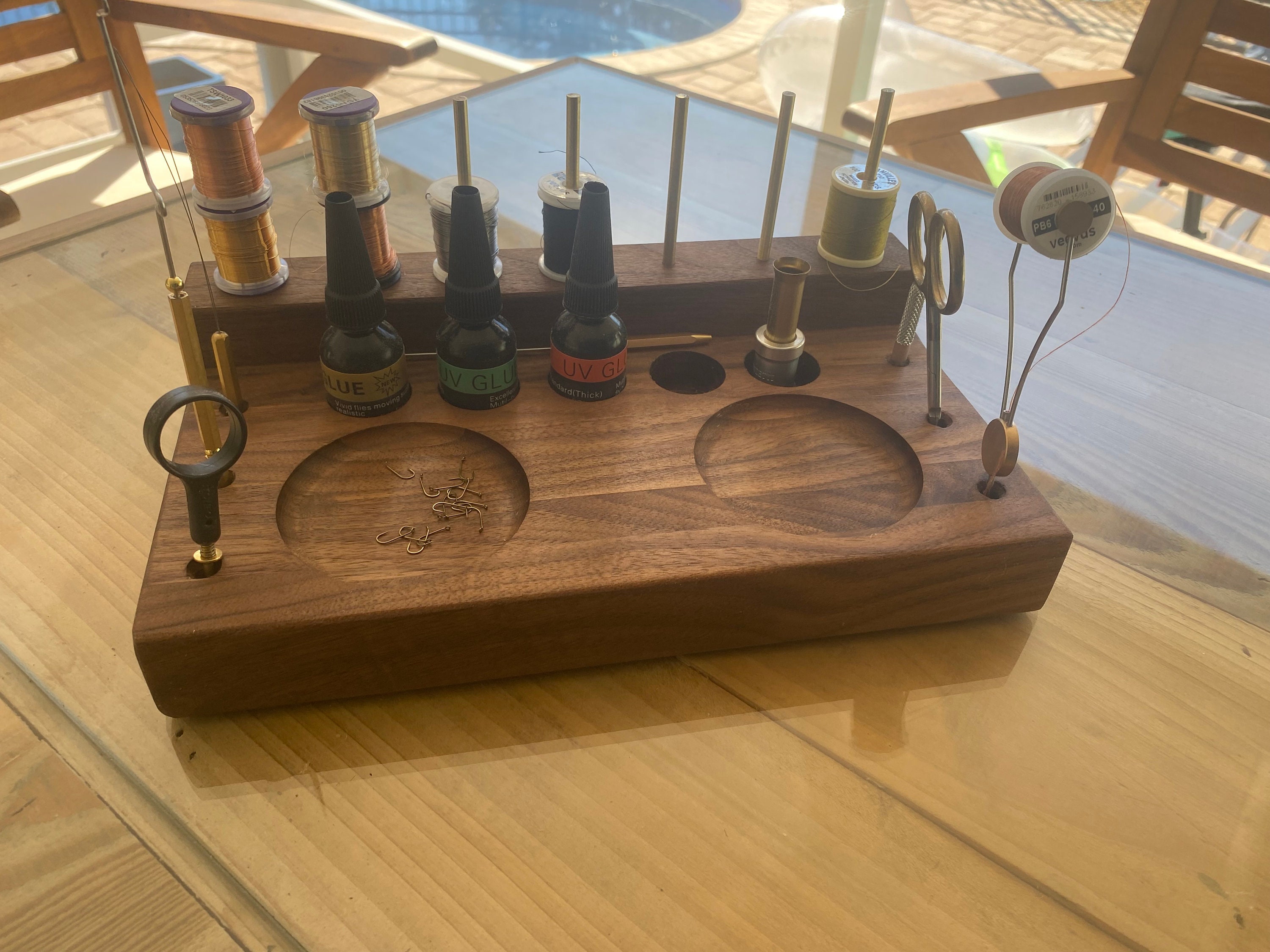 Fly Fishing Tying Tool Organizer Walnut Wooden Caddy, Fly Fishing Desk ...