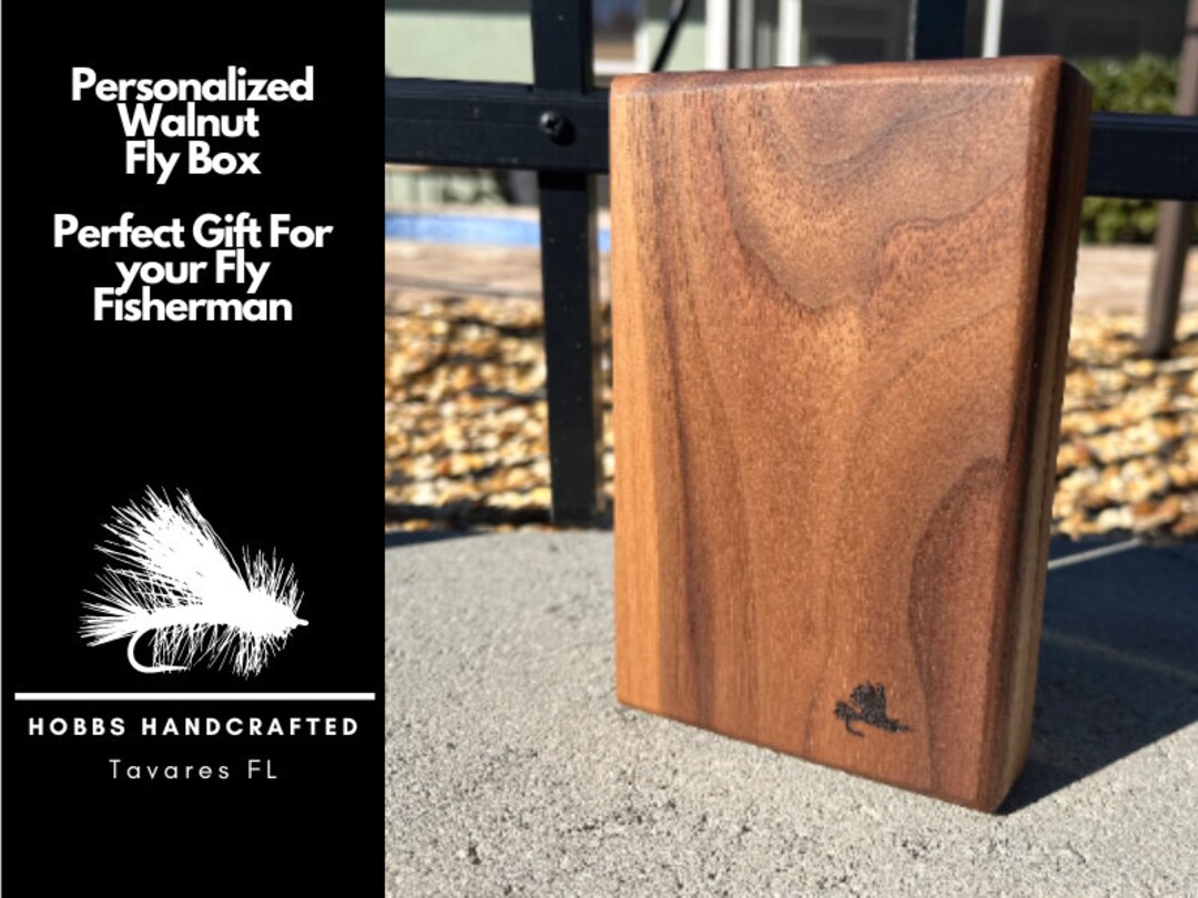Handcrafted Walnut Wood Fly Fishing Box, Engraved, Perfect for Storing ...