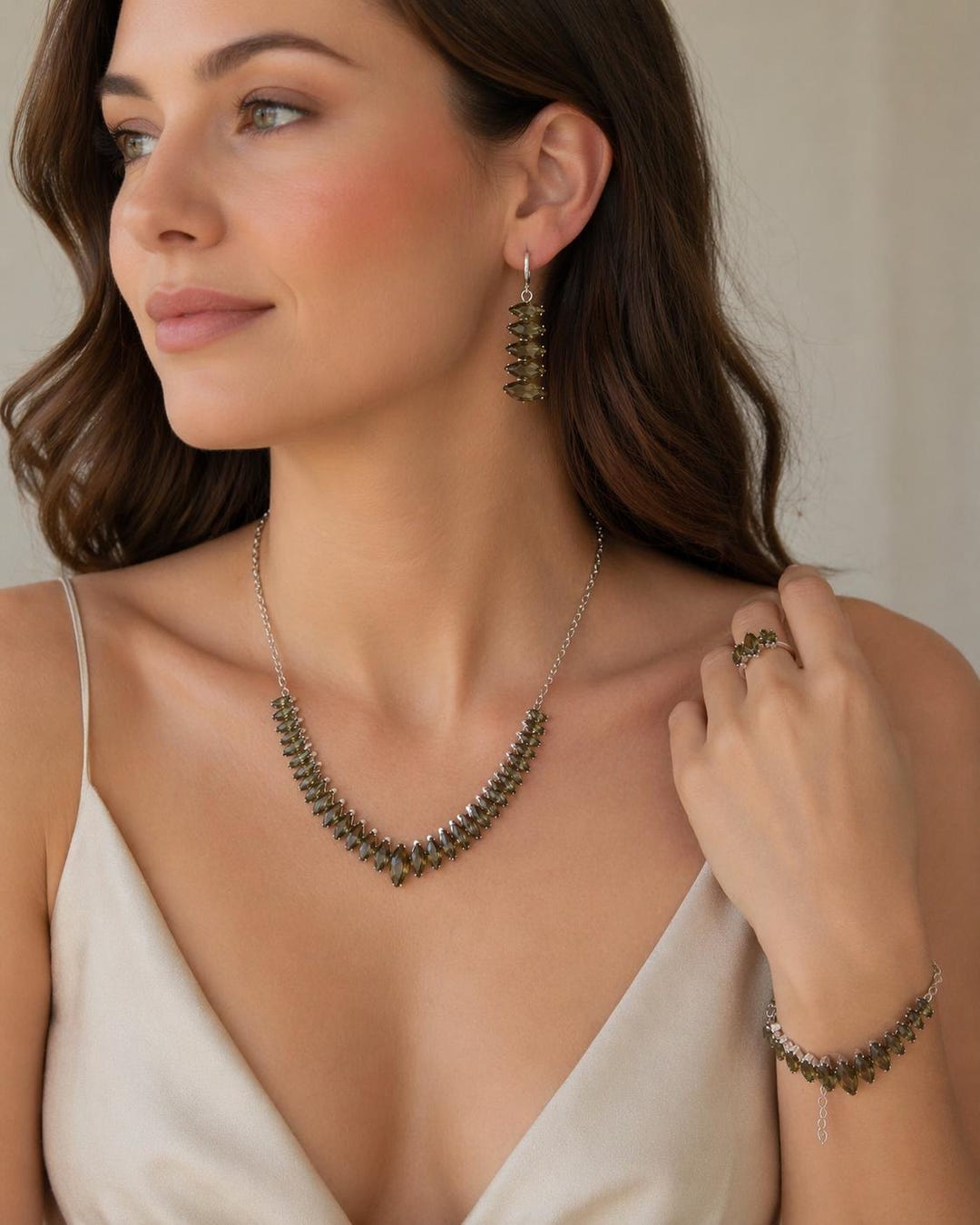 925 Sterling Silver Jewelry Set, Color-changing Stones, Necklace ...