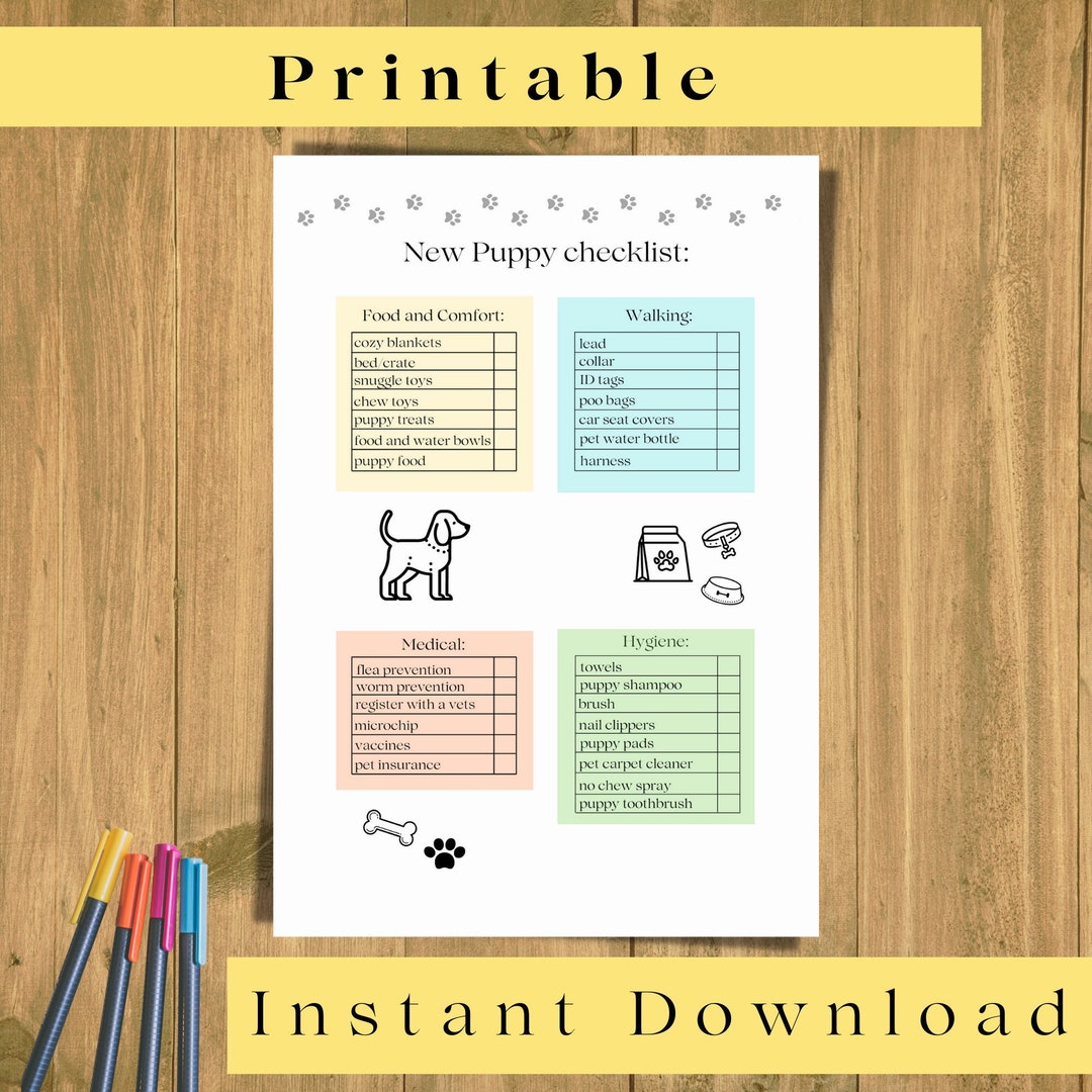 New Puppy Checklist Printable - Etsy