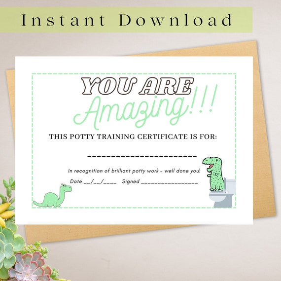 Dinosaur Potty Training Certificate Printable - Etsy