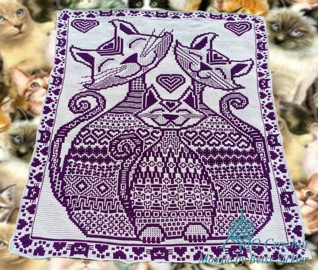 Zen Tangle Cats and Kitten, Digital Crochet Pattern in English and ...