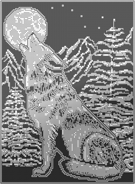 Wolf Howling to the Moon Interlocking Filet Crochet and - Etsy