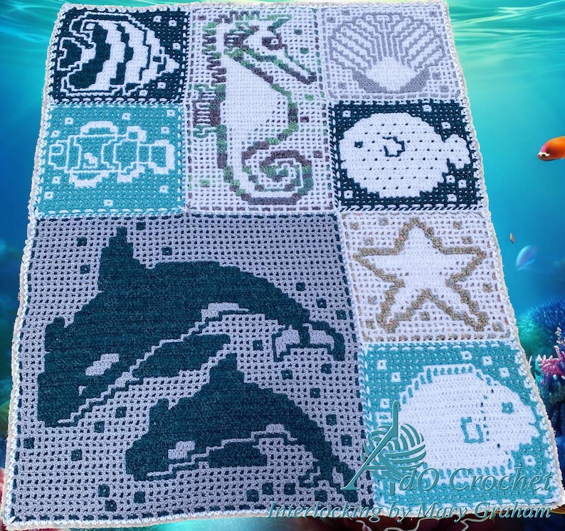 Seaworld, Digital Pattern for Overlay Mosaic and Interlockig Filet ...