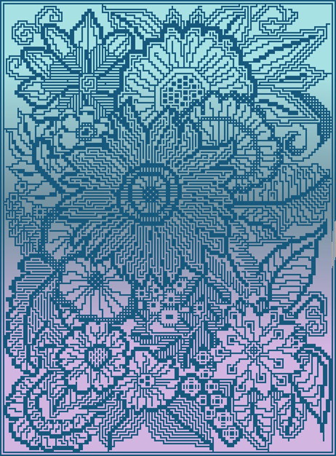 Flower Doodles Overlay Mosaic and Interlocking Filet, DIGITAL PATTERN ...