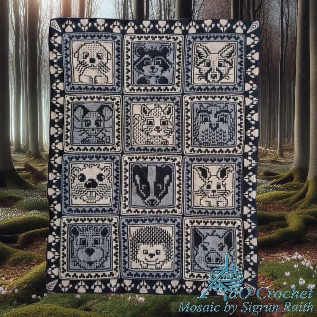 Forest Beasties, 12 Cheerful Animal Squares, Digital Crochet Patterns ...