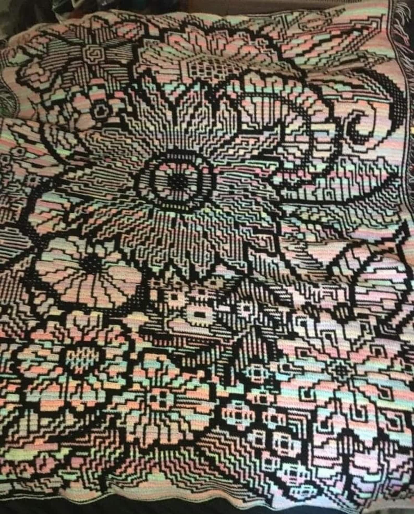 Flower Doodles Overlay Mosaic and Interlocking Filet, DIGITAL PATTERN ...